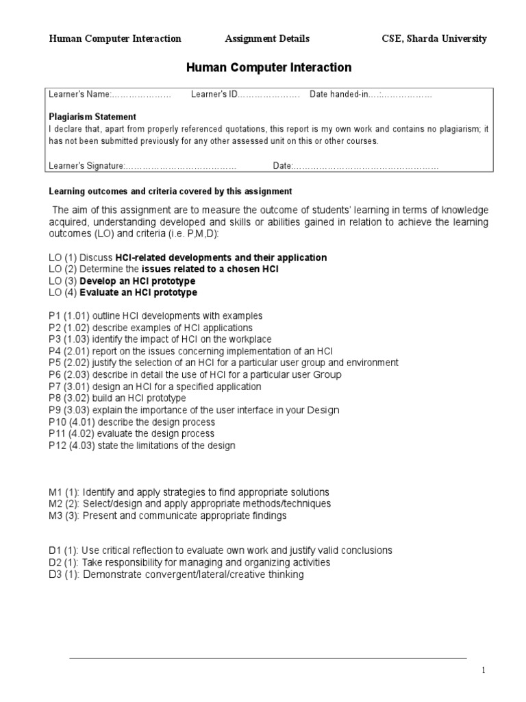 HCI Assignment | PDF | Human–Computer Interaction | User Interface HCI Assignment | PDF | Human–Computer Interaction | User Interface