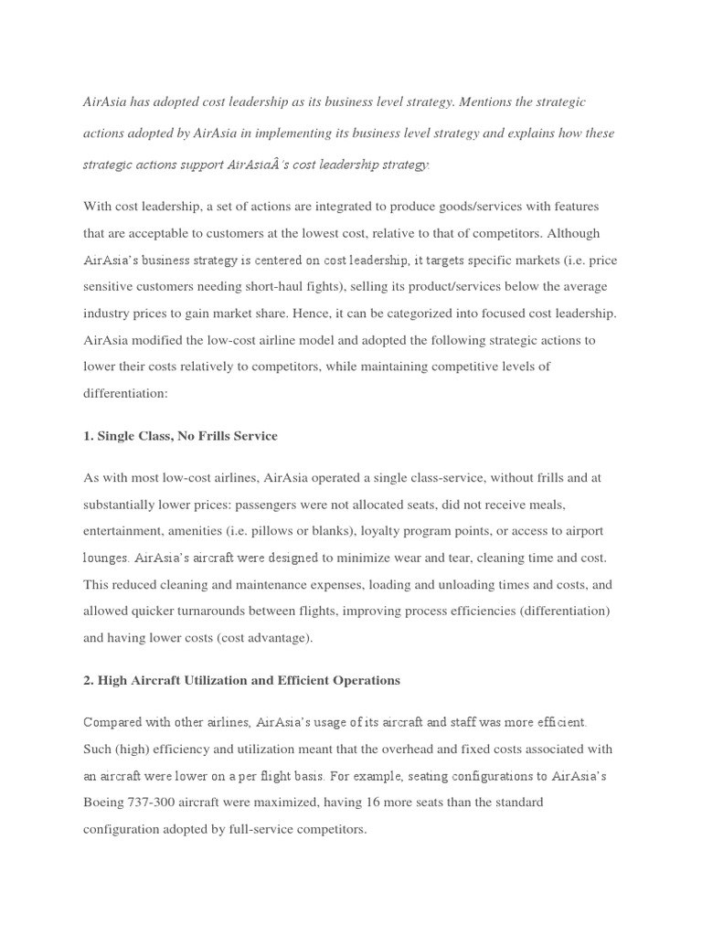 AirAsia Business Strategy | PDF | Low Cost Carrier | Airlines