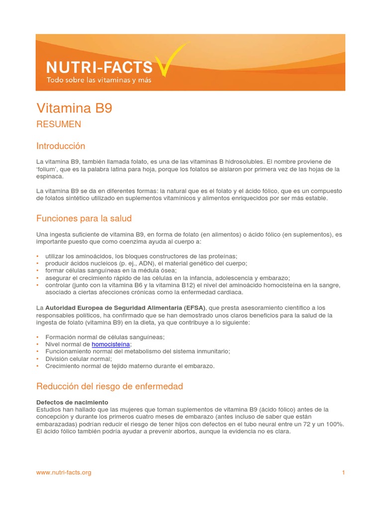 Vitamina B9 PDF | PDF | Ácido fólico | Dieta y nutrición