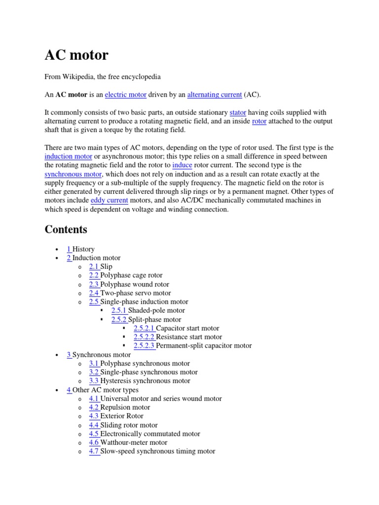 AC Motor: Electric Motor Alternating Current Stator Rotor | PDF ...