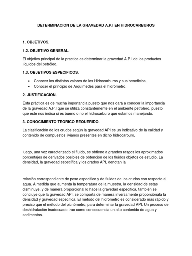 Determinacion de La Gravedad Api | PDF | Petróleo | Densidad