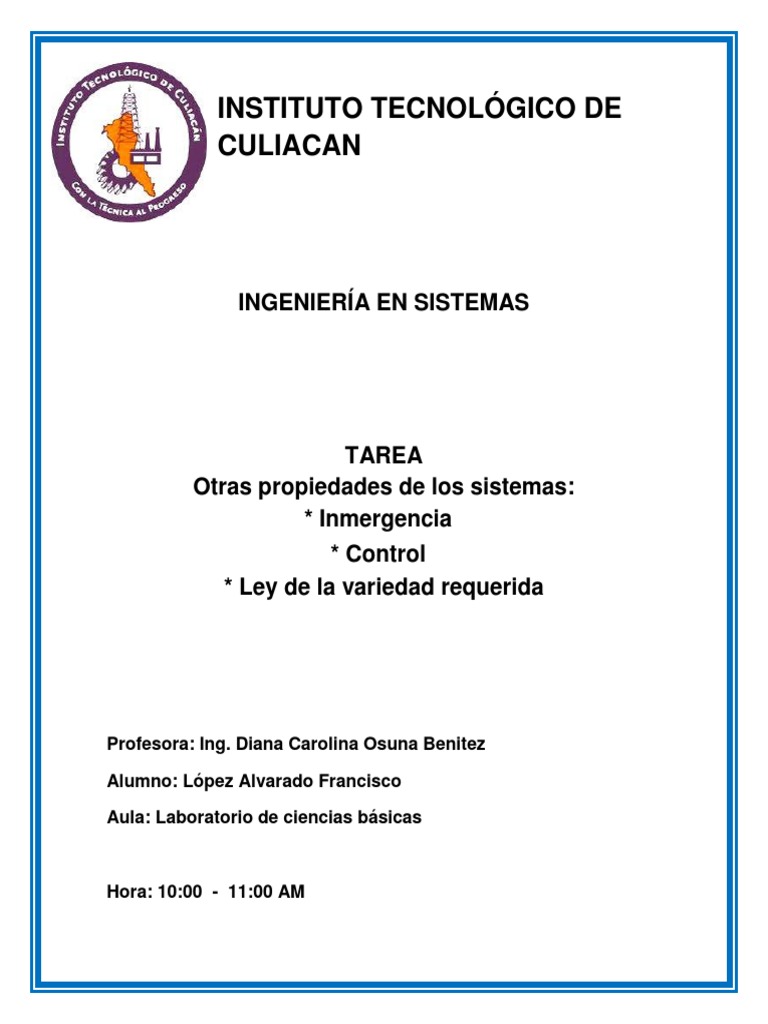 Tarea Inmergencia, Control y Ley de La Variedad Requerida | PDF ...