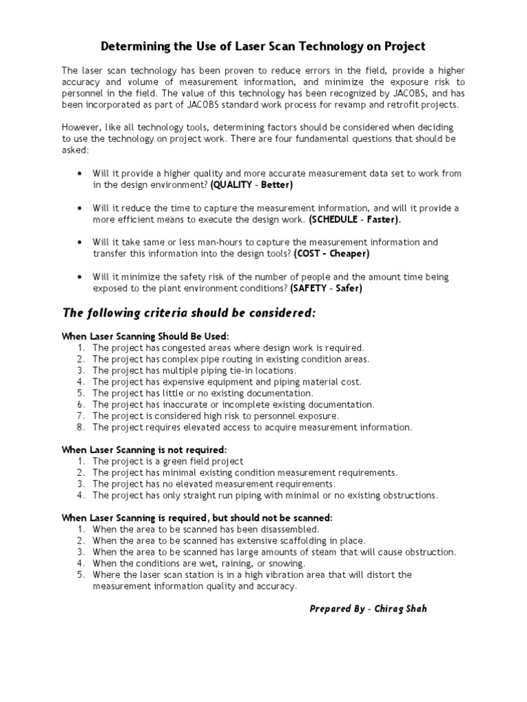 Determining The Use of Laser Scan Technology On Project | PDF ...