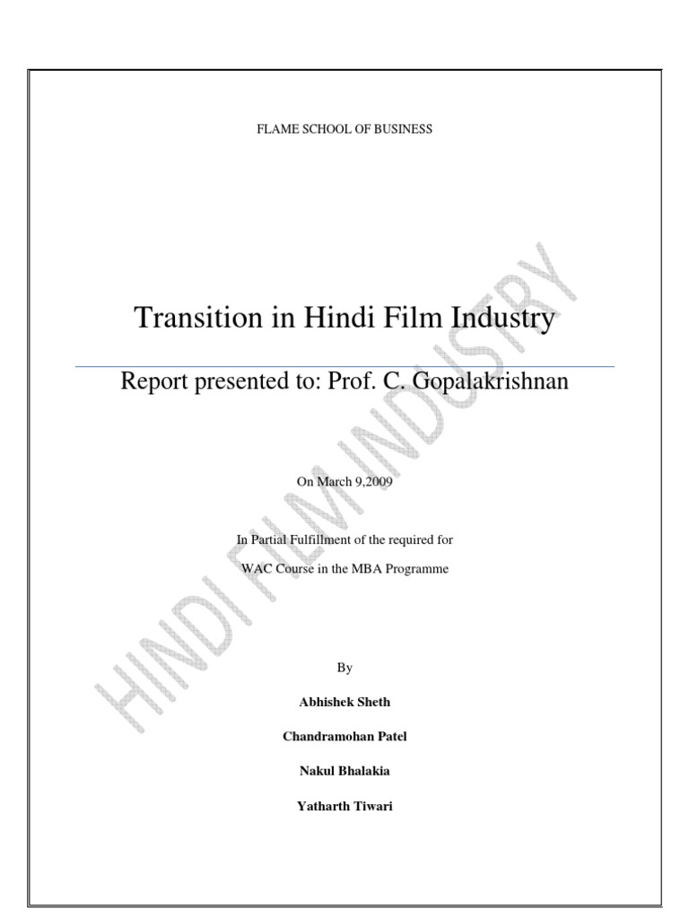 Transition in Hindi Film Industry Report | PDF | Bollywood | Cinema Of ...