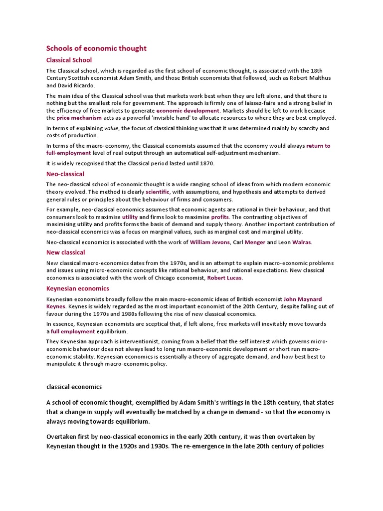 Overview of Economic Thought Schools | PDF | Neoclassical Economics ...