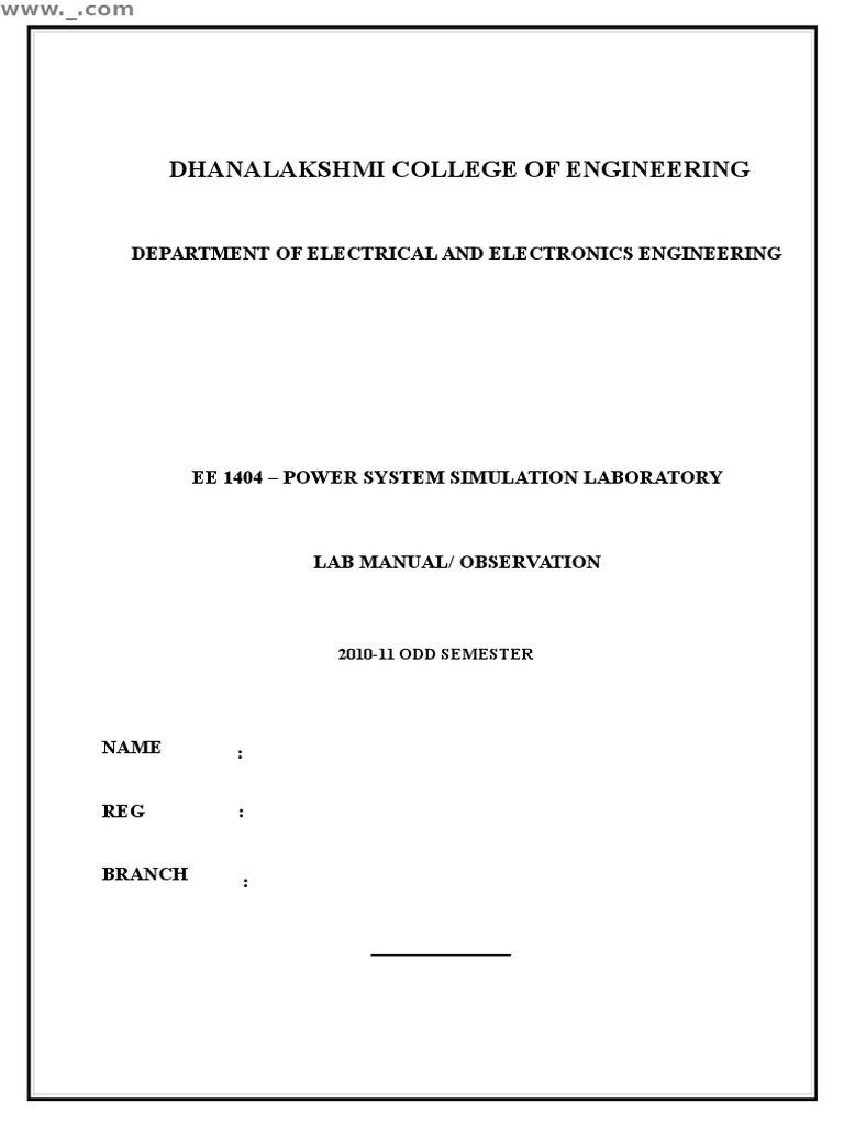 Power System Simulation Lab Manual | PDF | Steady State | Matrix ...