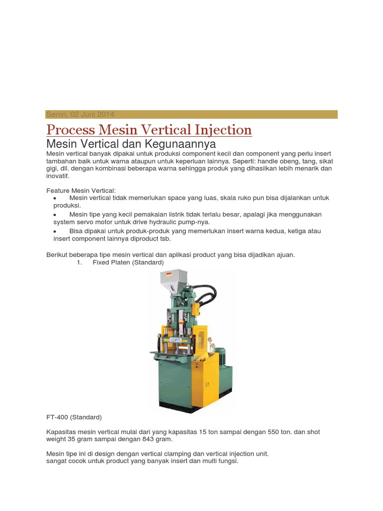 Mesin Vertical Injection Moulding | PDF