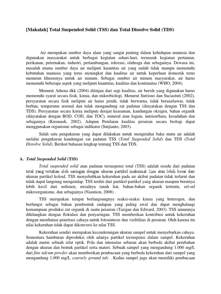Kualitas Air: TSS dan TDS | PDF