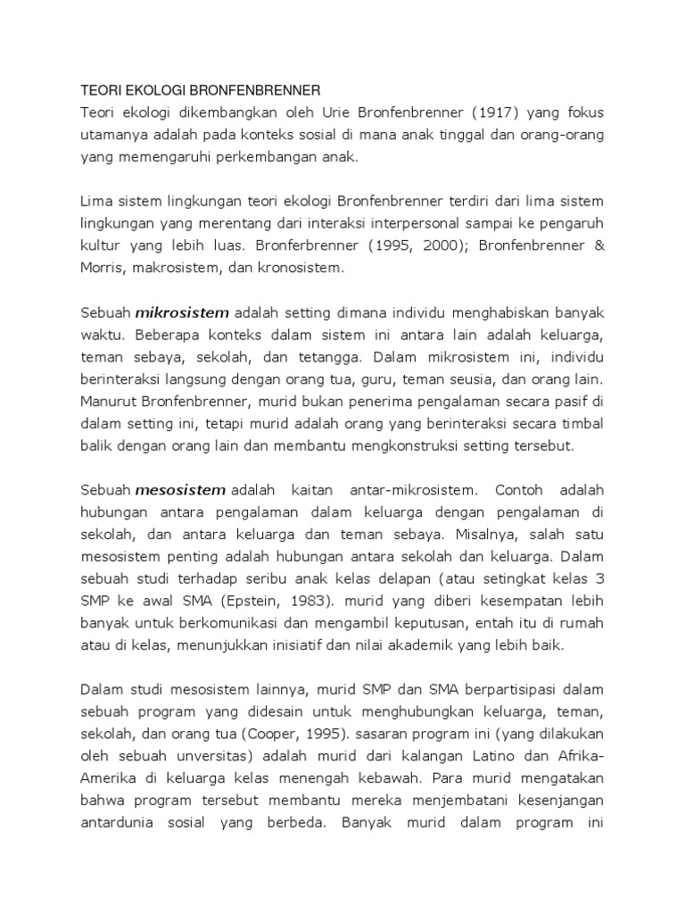 Teori Ekologi Bronfenbrenner | PDF