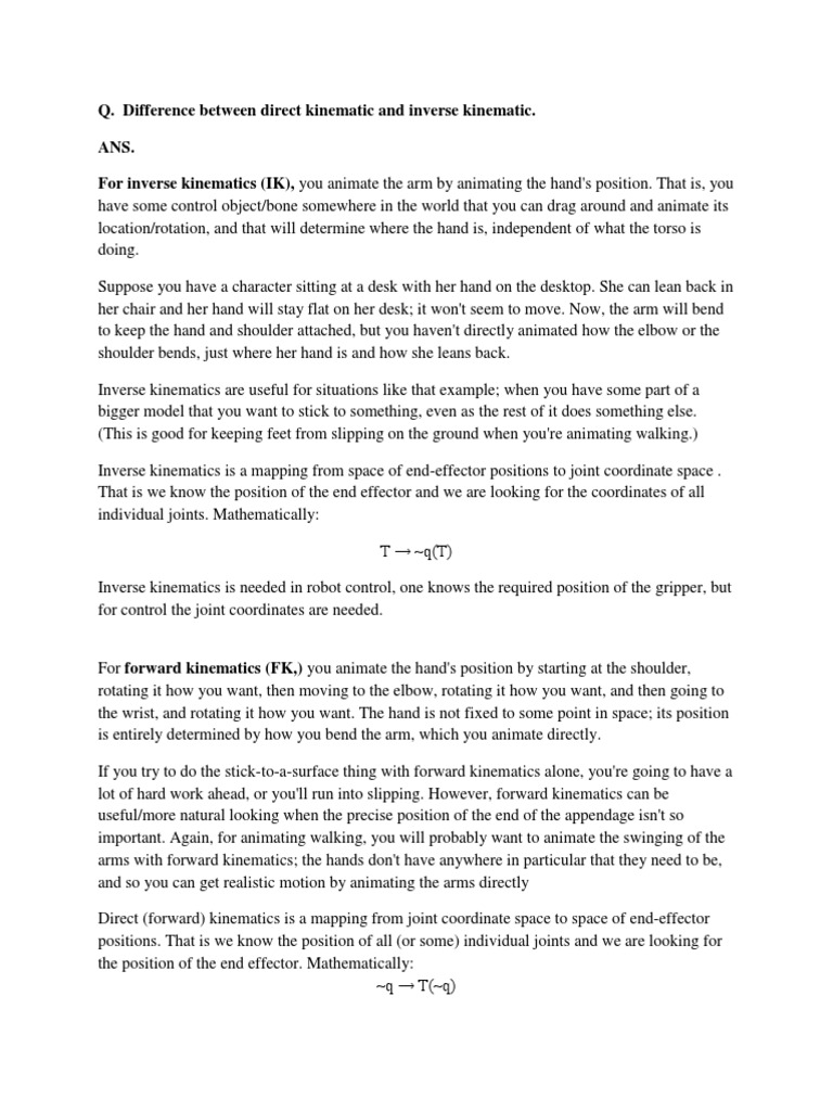 Q. Difference Between Direct Kinematic and Inverse Kinematic. | PDF ...