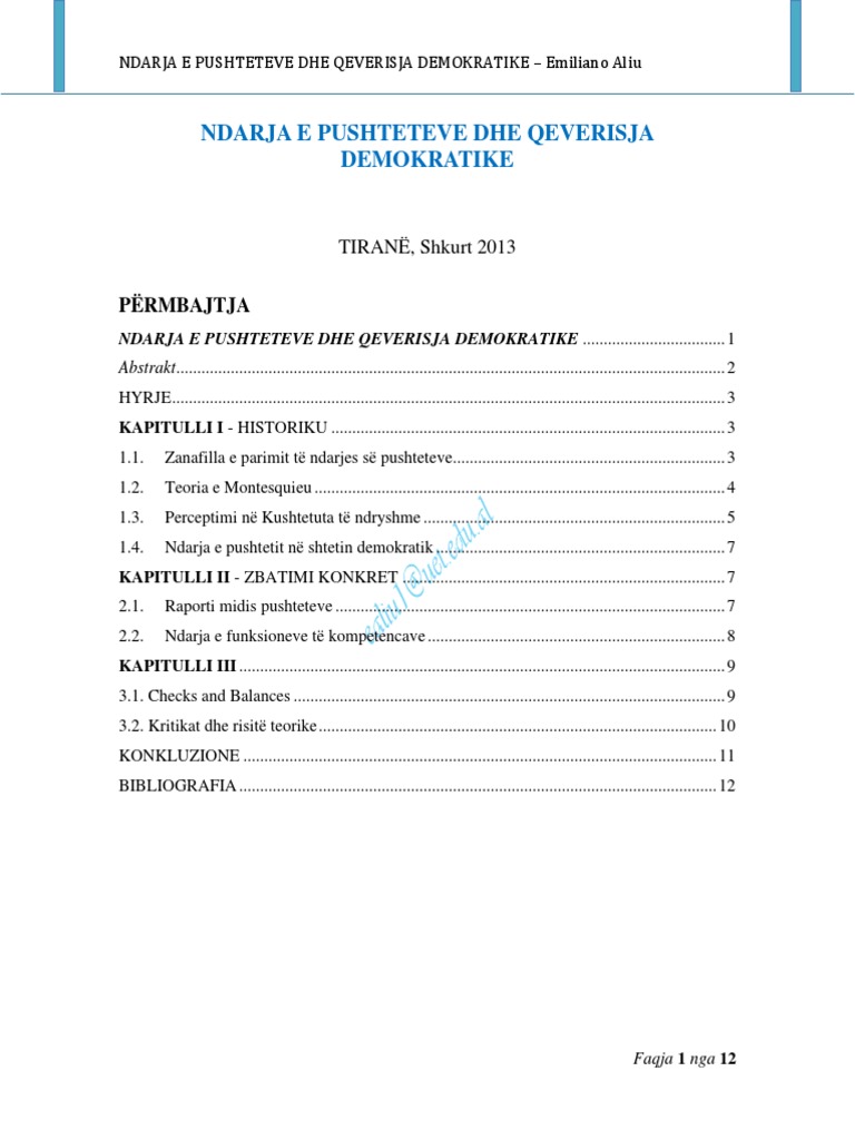 Ndarja e Pushteteve Ne Demokraci | PDF