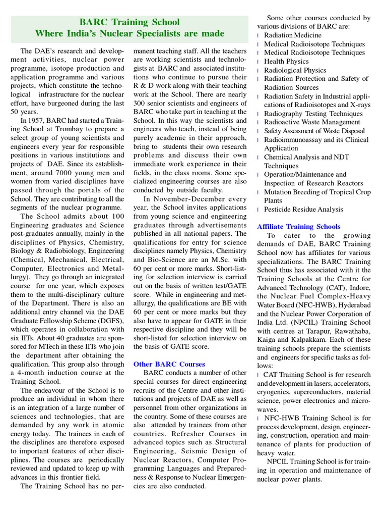 BARC Training School: Nuclear Education | PDF | Nuclear Power ...