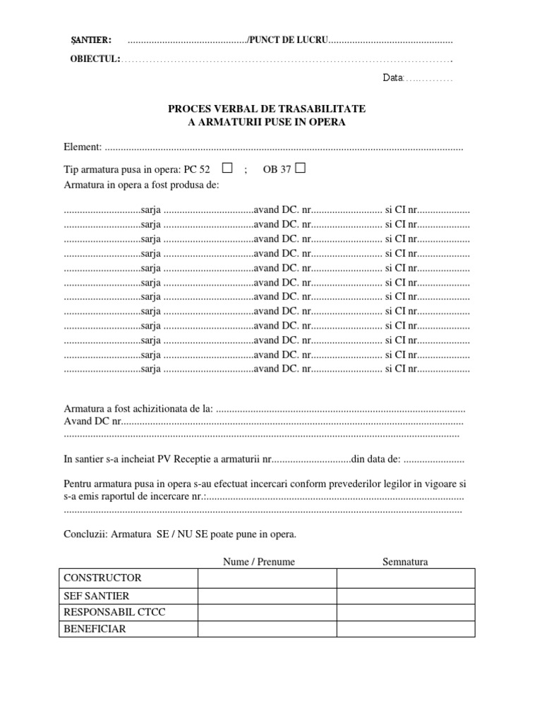 Proces Verbal de Trasabilitate | PDF