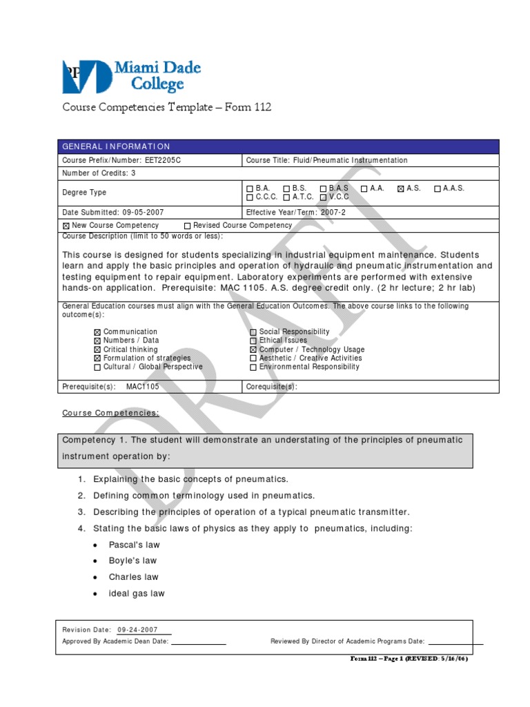 Course Competencies Template - Form 112: General Information | PDF | Calibration | Actuator