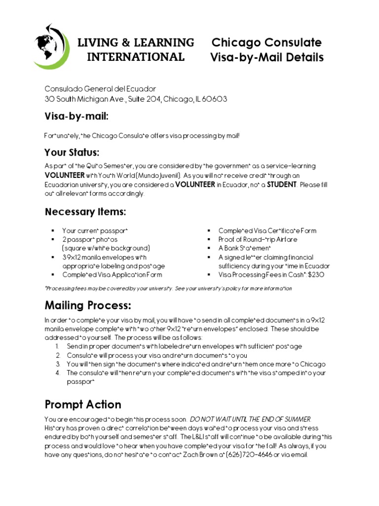 Visa Processing at Ecuador Consulate Chicago | PDF | Law