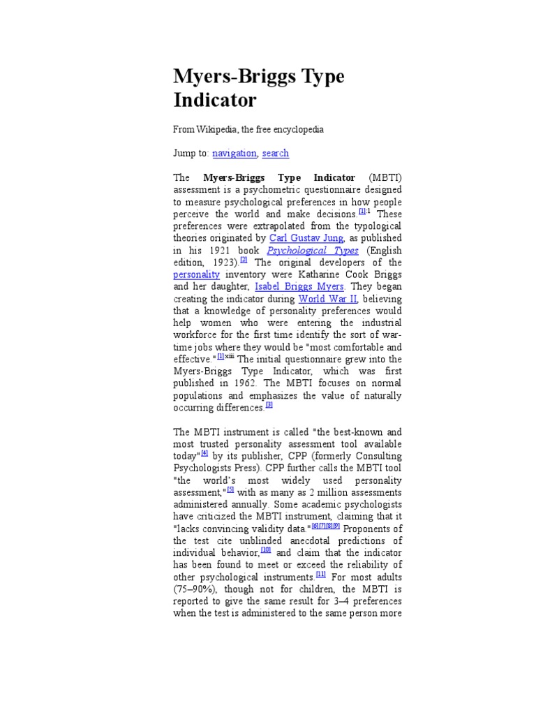 Myers-Briggs Type Indicator | PDF | Personality Type | Extraversion And ...
