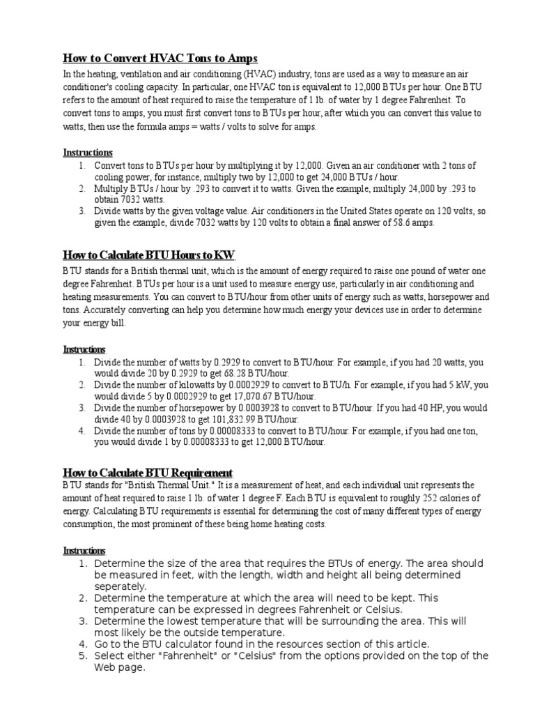 HVAC Tons to Amps Conversion Guide | PDF | Air Conditioning | Ton