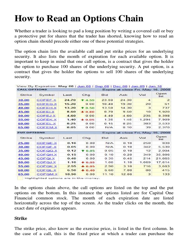 How To Read An Options Chain PDF | PDF | Put Option | Option (Finance)
