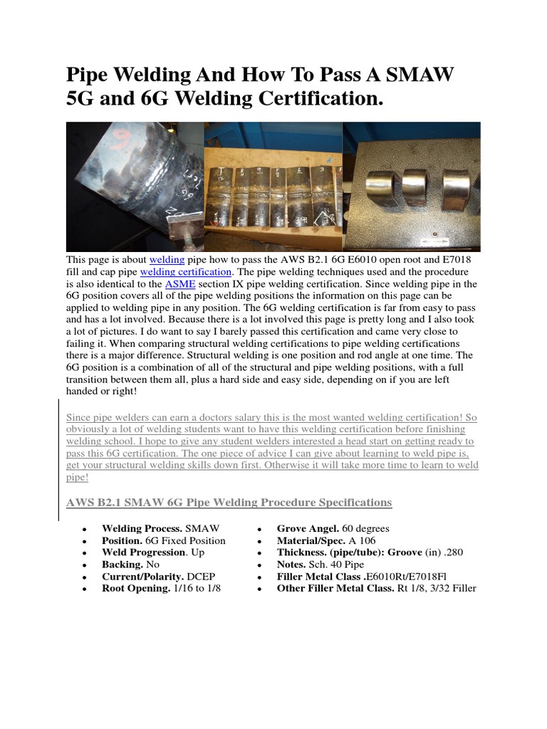 6G Pipe Welding Certification Guide | PDF | Welding | Construction