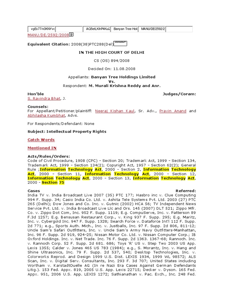 Banyan Tree Case | PDF | Personal Jurisdiction | Trademark