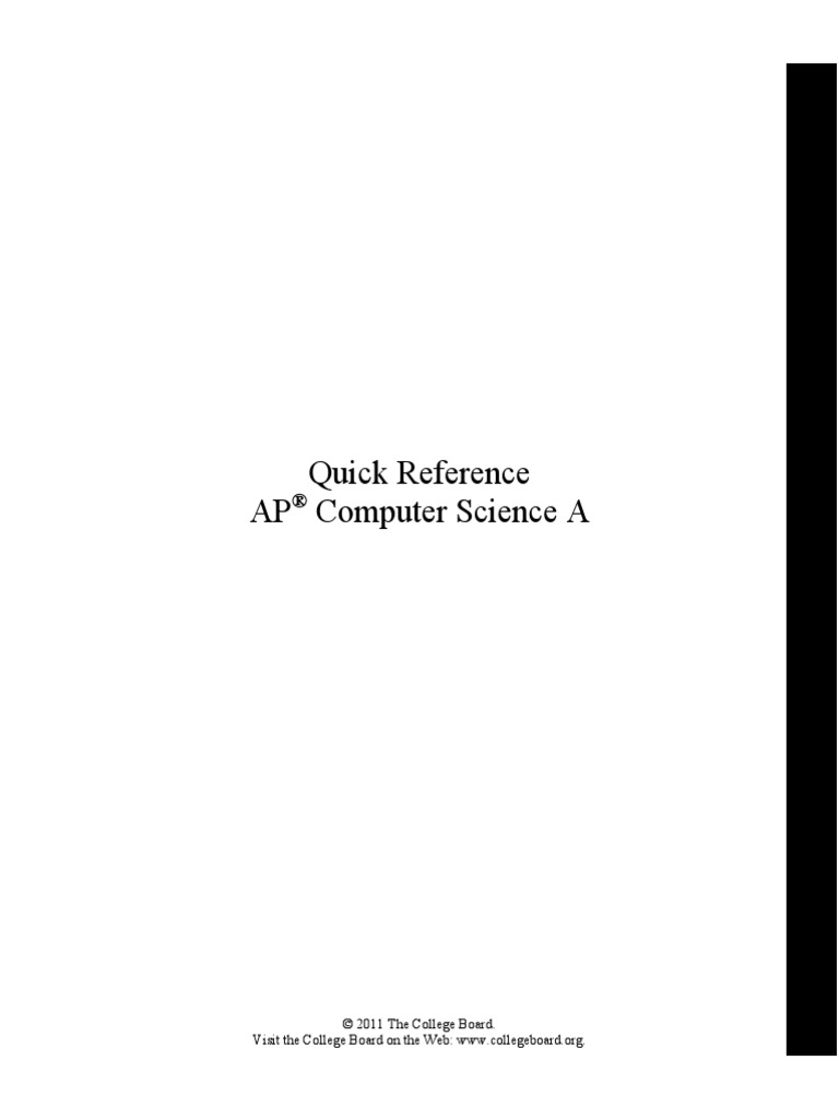 AP Comp Sci A Quick Reference | PDF | Computer Programming | Software ...