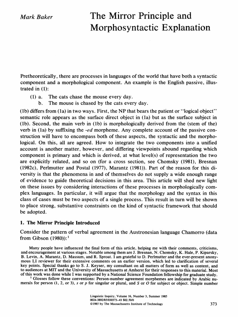 The Mirror Principle and Morphosyntactic Explanation: Mark Baker | PDF ...