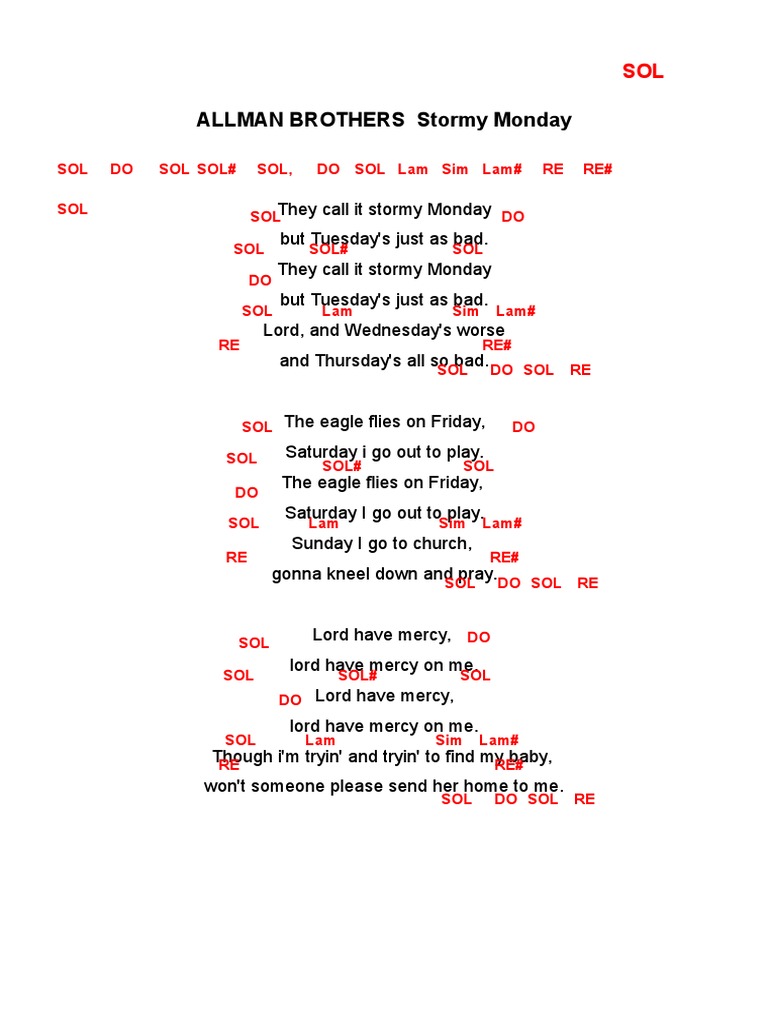 ALLMAN BROTHERS Stormy Monday | PDF