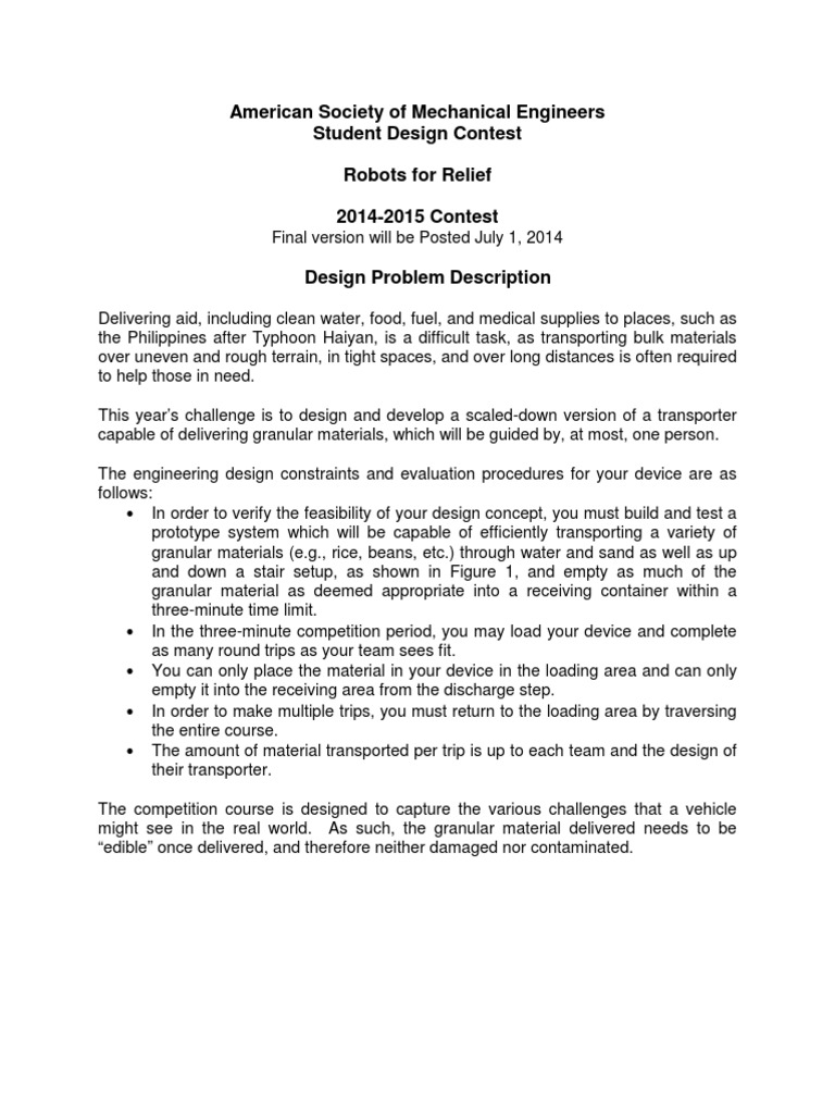 American Society of Mechanical Engineers Student Design Contest Robots ...