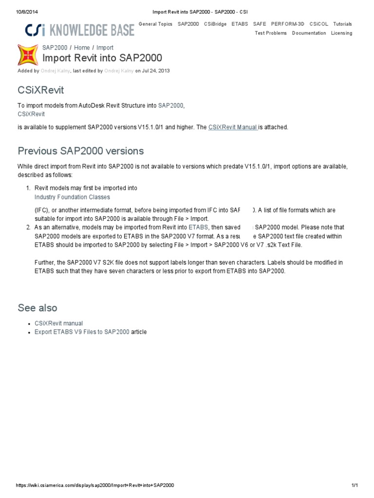 Importing Revit Models to SAP2000 | PDF