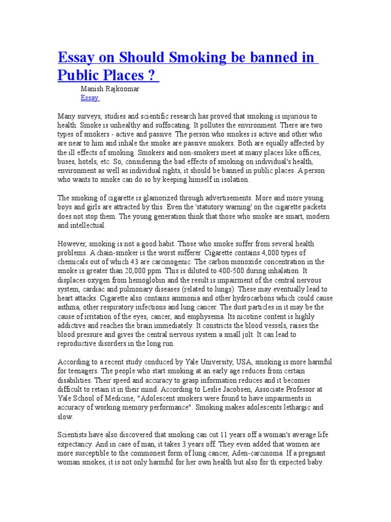 Essay On Should Smoking Be Banned in Public Places | Download Free PDF ...
