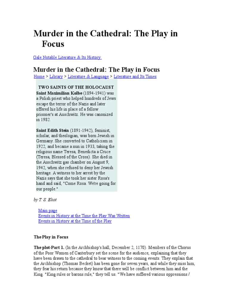 Murder in The Cathedral | PDF | Spirituality | Religious Behaviour And ...