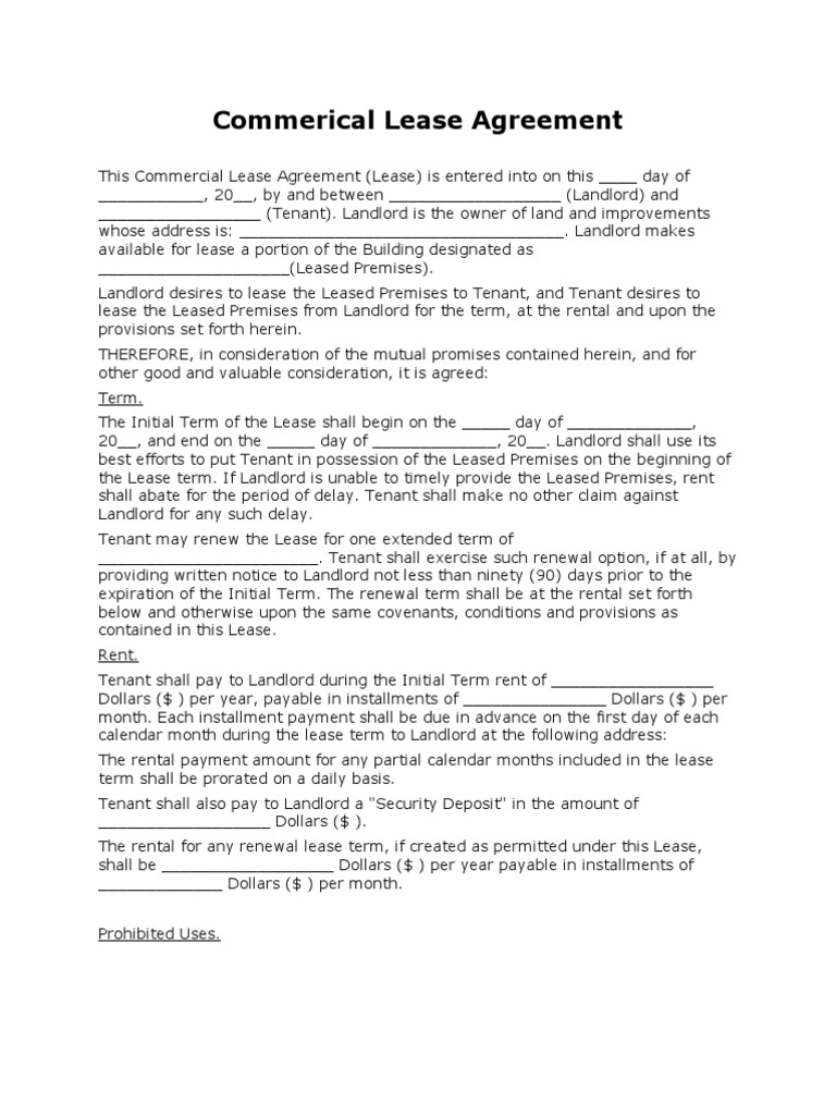 Commerical Lease Agreement | Lease | Leasehold Estate