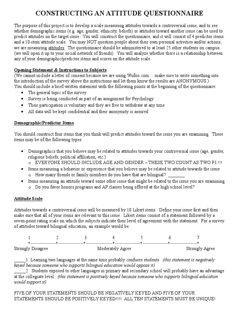 Attitude Questionnaire - Construction of | PDF | Wellness