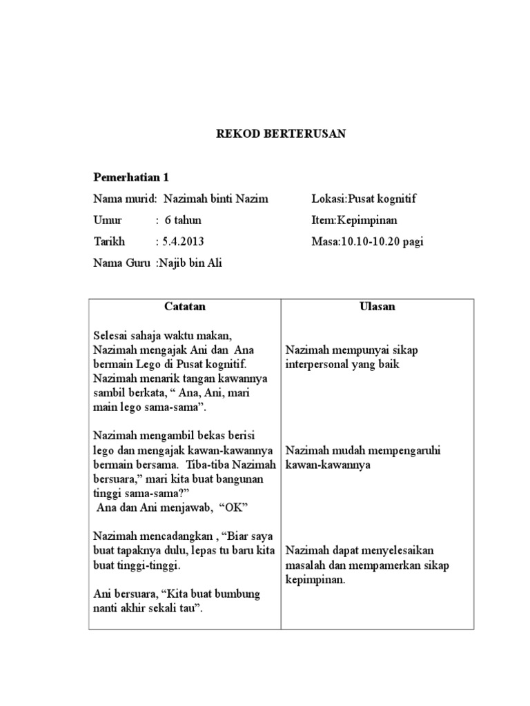 Contoh Rekod Berterusan | PDF