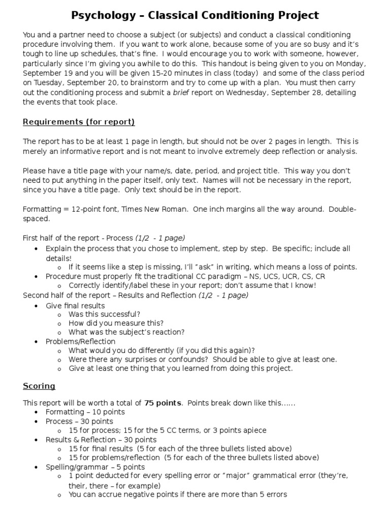 High School Classical Conditioning Project | PDF | Cognition ...