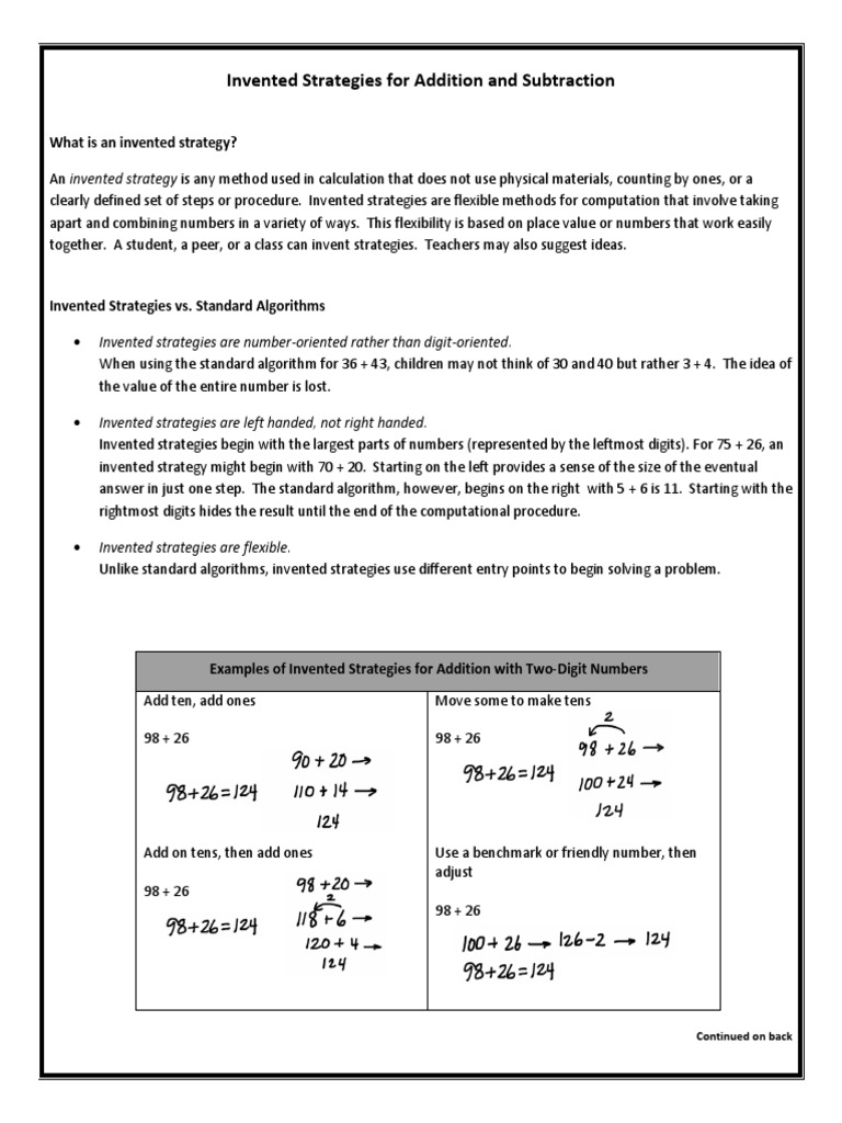 Invented Strategies For Addition and Sub | PDF | Algorithms | Education ...