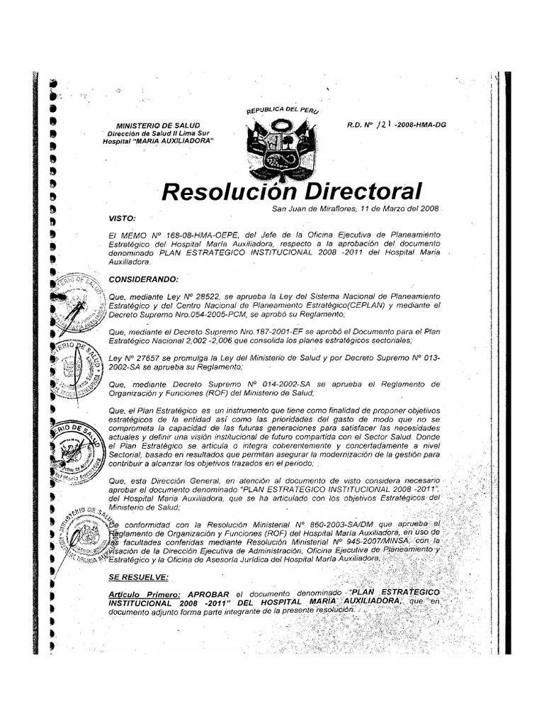HMA PLAN Estrategico Institucional 2008-2011 PDF | PDF | Hospital | Lima