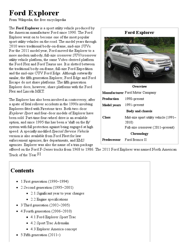 Ford Explorer - Wikipedia, The Free Encyclopedia PDF | PDF | Ford Motor ...