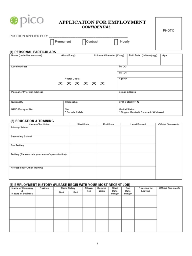 Pico Application Form | PDF