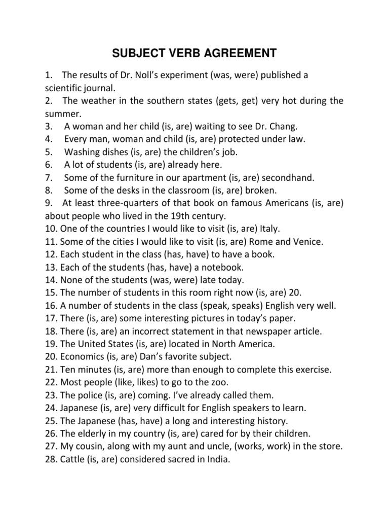 Grammar Practice: Subject-Verb Agreement | PDF | Language Arts & Discipline