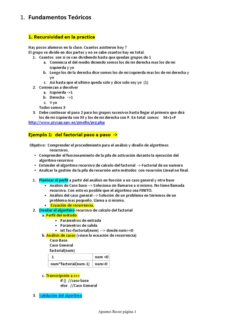 Recursividad y Factorial en C | PDF | Recursividad | Algoritmos