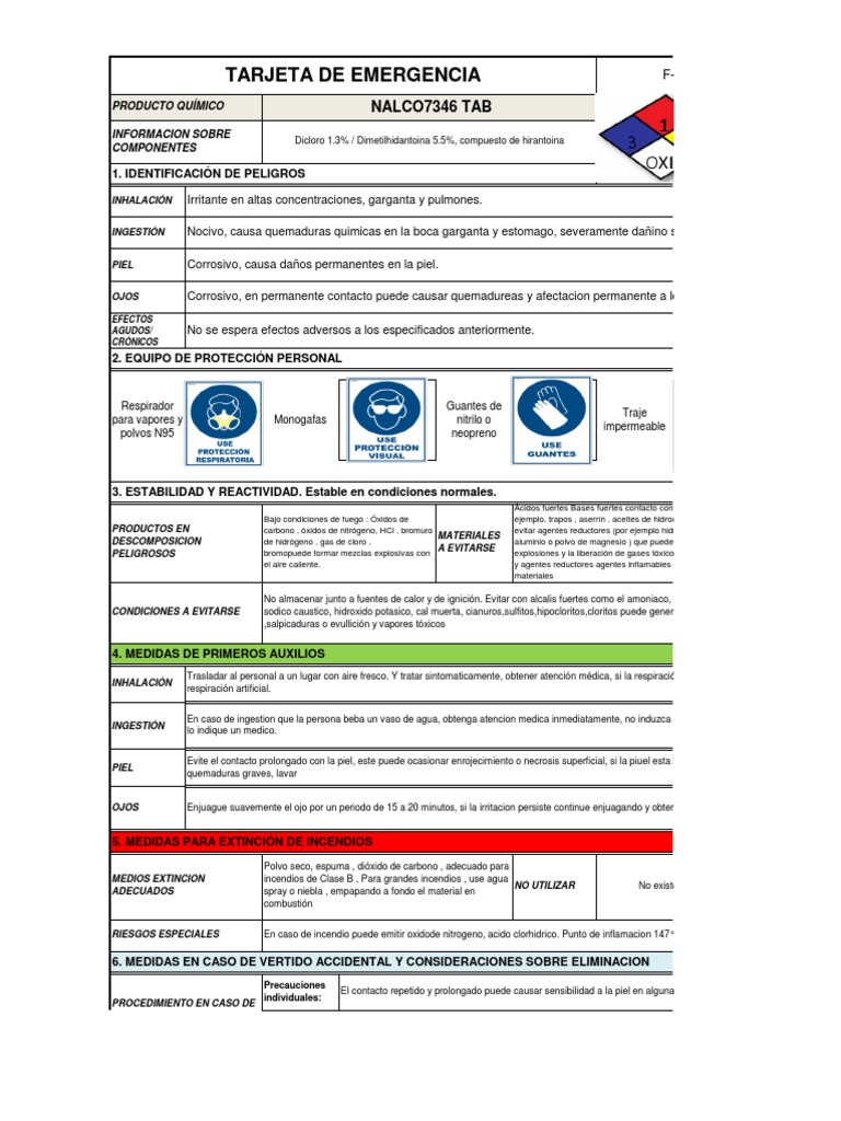 Ficha de Seguridad Nalco7346TAB | PDF | Quemar | Sustancias químicas