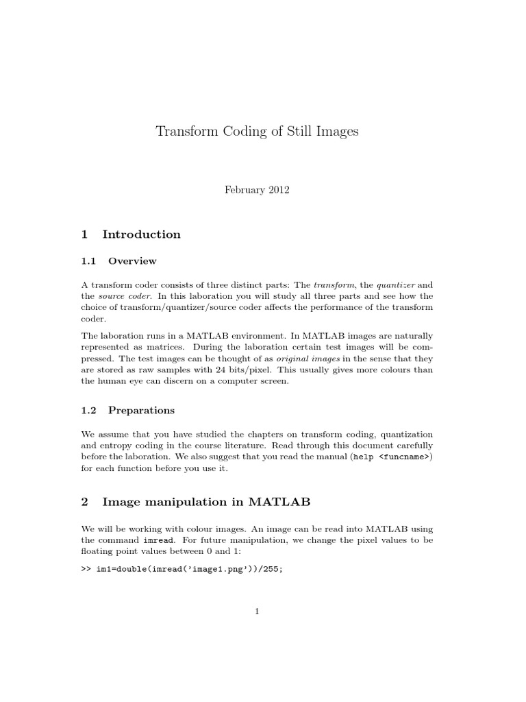 Transform Coding of Still Images: February 2012 | Download Free PDF ...