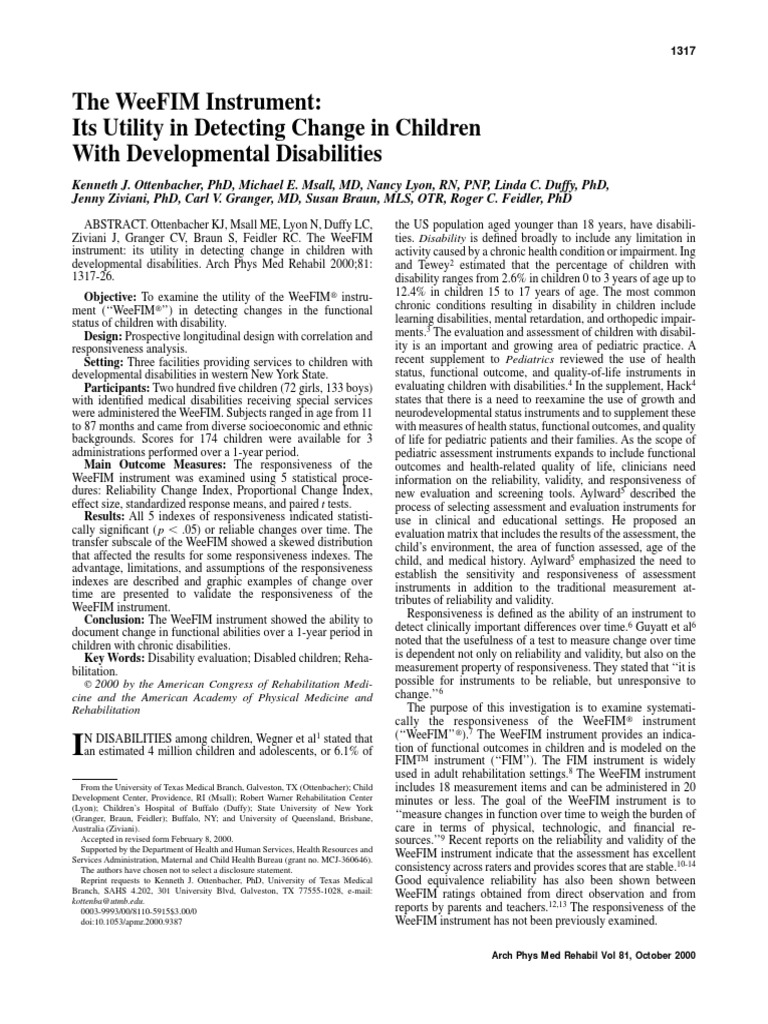 WeeFIM Clinical Review | Download Free PDF | Effect Size | Statistics