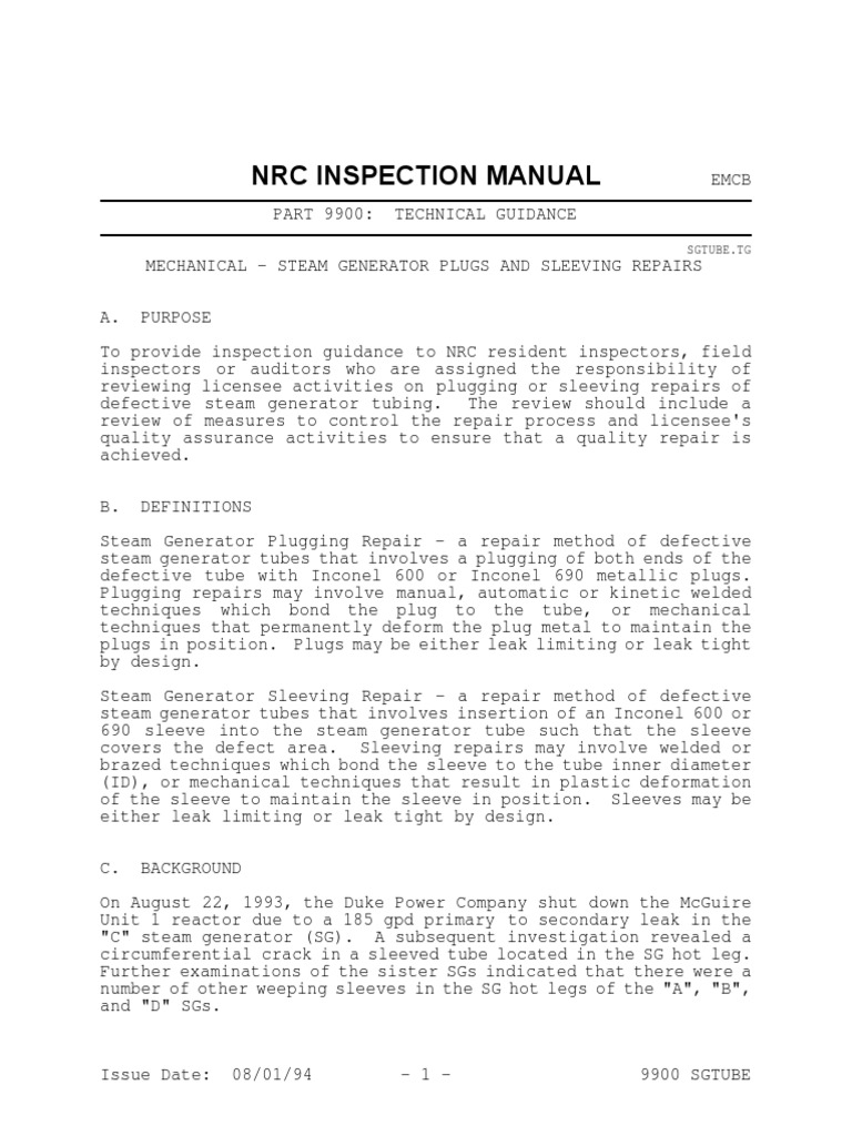 NRC Inspection Manual: Sgtube - TG | PDF | Welding | Construction