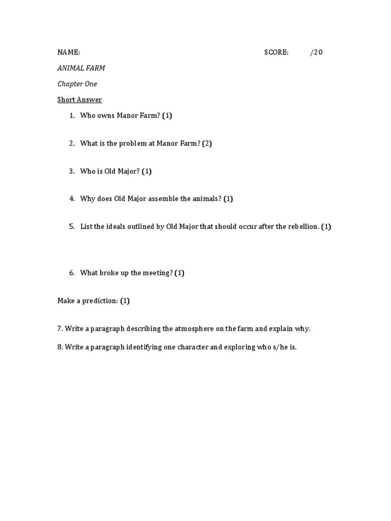 Animal Farm Chapter 1 Study Guide | PDF | History