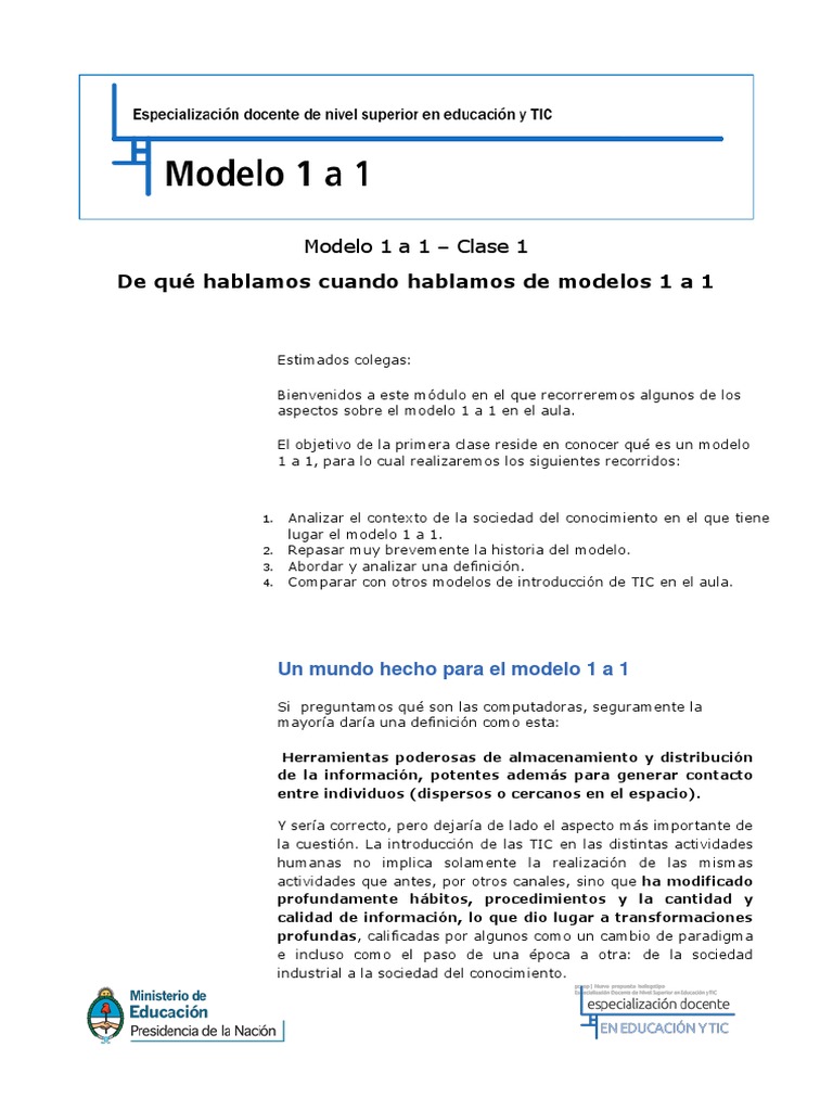 Modelo 1a1 Clase 1 2014 PDF | PDF | Tecnología de información y ...