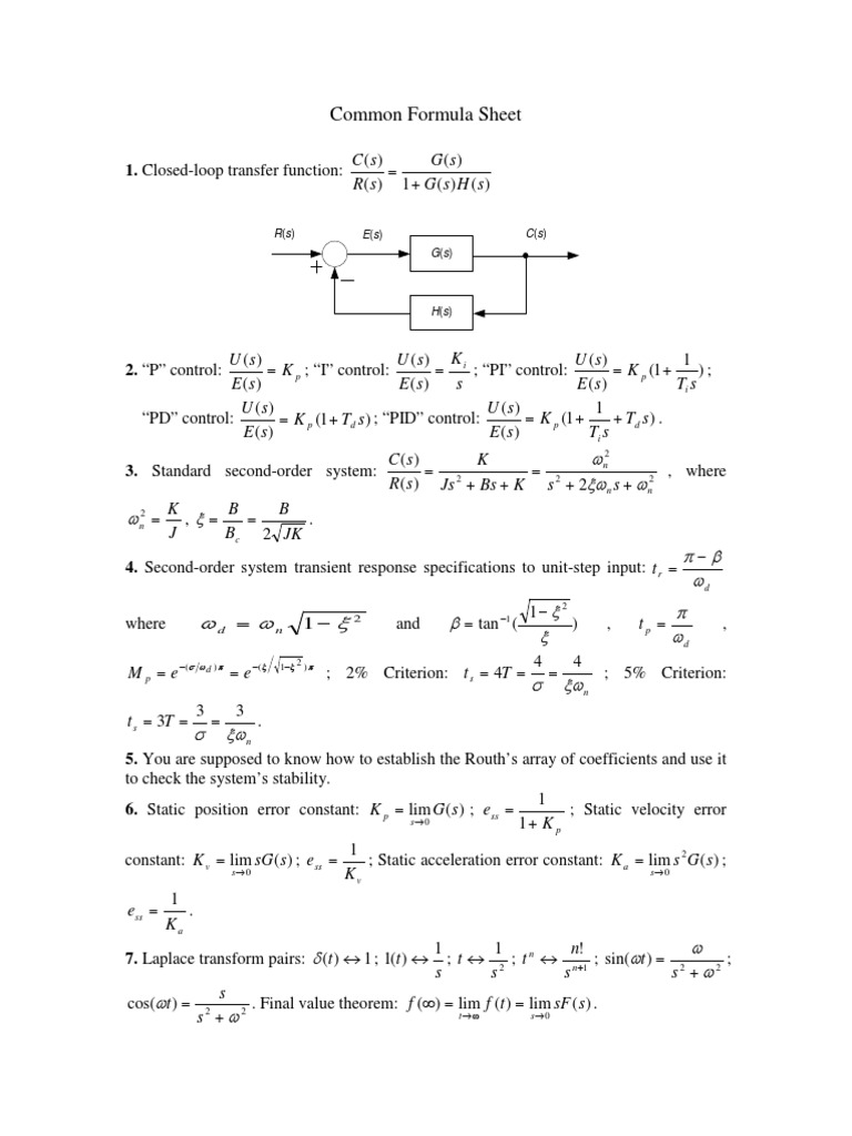 Common Formula Sheet | PDF