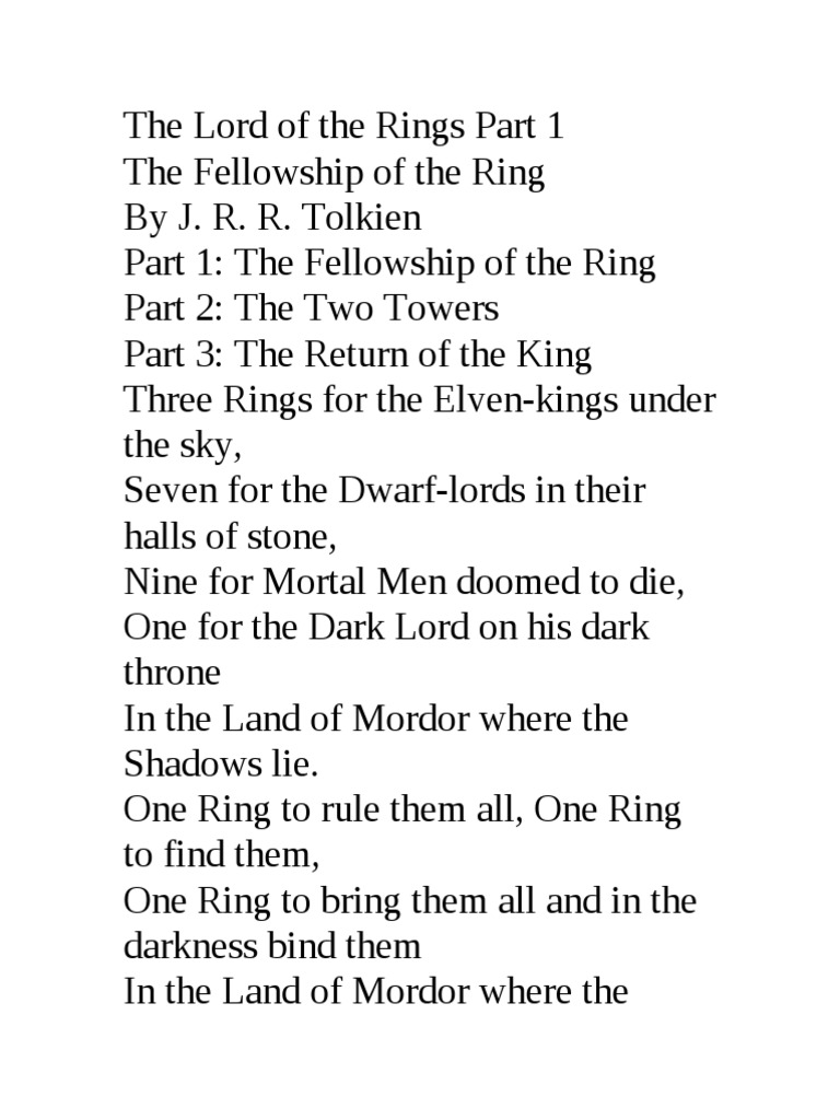 Lord of The Rings Fellowship of The Ring | PDF | English Fantasy Novels ...