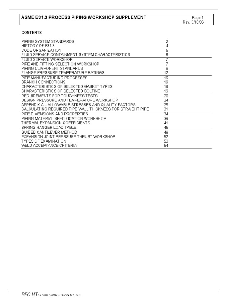 ASME B31.3 Process Piping Workshop Guide | PDF
